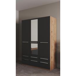 Kleiderschrank Priess "Schrank Garderobe W&auml;scheschrank Barcelona in 5 Breiten", schwarz (astkernbuche, schwarz), B:140cm H:193cm T:54cm, Holzwerkstoff, Schr&auml;nke, Kleiderschrank, viel Stauraum, ger&auml;umige Schubk&auml;sten, mit Spiegel, MADE IN GERMANY