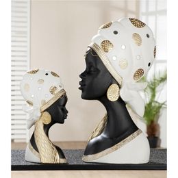 Afrikafigur Gilde "Lady "Mara" mit Kopftuch", beige (creme, schwarz), B:21,5cm H:41cm T:11cm, Kunstharz, Dekofiguren