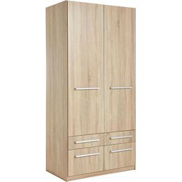 Kleiderschrank Priess "Schrank Garderobe W&auml;scheschrank Barcelona in 5 Breiten", braun (struktureichefarben hell), B:94cm H:193cm T:54cm, Holzwerkstoff, Schr&auml;nke, Kleiderschrank, viel Stauraum, ger&auml;umige Schubk&auml;sten, mit Spiegel, MADE IN GERMANY