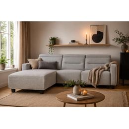 Ecksofa Home Affaire "Carpari, L-Form, 263 cm, manuelle o. elektrische Relaxfunktion", grau (hellgrau), B:263cm H:97cm T:179cm, Sofas, Ecksofa, USB A/C und Kopfteilverstellung