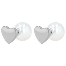 Adelia&acute;s Paar Ohrh&auml;nger ADELIA&acute;S "Ohrringe &ndash; Ohrstecker Herz aus Edelstahl mit Perle", Damen, Gr. Damen, Edelstahl, wei&szlig;, Ohrringe, Geschenkidee: zeitlos und vielseitig