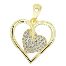 Adelia&acute;s Kettenanh&auml;nger ADELIA&acute;S "Anh&auml;nger &ndash; Herz Herzanh&auml;nger aus 925 Silber mit Zirkonia", gold, Schmuckanh&auml;nger, Damen, Silber 925 (Sterlingsilber), Kettenanh&auml;nger, Ein Geschenk, das Freude macht