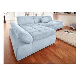 Ecksofa DOMO collection "NMORIC XXL, 300x172x80cm, L-Form", blau (pastelblau), B:300cm H:80cm T:172cm, Chenille (85% Polyester, 15% Acryl);Luxus-Microfaser (100% Polyester);Struktur ( 100% Polyester);Microfaser PRIMABELLE (100% Polyester), Sofas, Ecksofa, wahlweise mit Bettfunktion und Armlehnverstellung