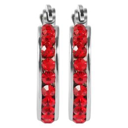 Adelia&acute;s Paar Creolen ADELIA&acute;S "Ohrringe &ndash; Creole aus Edelstahl mit Strass Steinchen", Damen, Gr. Damen, Edelstahl, rot (silber), Ohrringe, Zum Verschenken &ndash; ideal zum Valentinstag