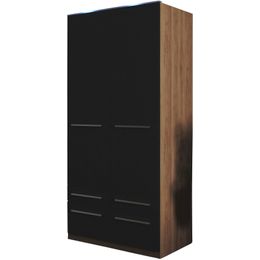Kleiderschrank Priess "Schrank Garderobe W&auml;scheschrank Barcelona in 5 Breiten", braun (eichefarben artisan, schwarz), B:94cm H:193cm T:54cm, Holzwerkstoff, Schr&auml;nke, Kleiderschrank, viel Stauraum, ger&auml;umige Schubk&auml;sten, mit Spiegel, MADE IN GERMANY
