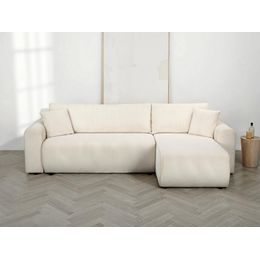 Ecksofa OTTO HOME "JONAA L-Form, 241cm /Schlafsofa (133/200) OTTO. Verl&auml;ssliche Qualit&auml;t", creme, B:241cm H:79cm T:52cm, Sofas, Ecksofa, Tonnentaschen-Federkern, Bettkasten, Cord, Struktur, Topseller