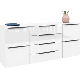 borchardt M&ouml;bel Sideboard BORCHARDT M&Ouml;BEL "Tom", wei&szlig; (wei&szlig;, hochglanz), B:166cm H:72cm T:35cm, Holzwerkstoff, Sideboards, Sideboard, Breite 166 cm, verstellbare Einlegeb&ouml;den, lackierte Alu-Profilgriffe