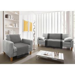 Sesselschoner Biederlack "Cotton Cover Salt & Pepper", grau (anthrazit), B:50cm L:200cm, Baumwolle, Polyacryl, Polyester, Sesselschoner, 50 x 200 cm (Breite x L&auml;nge), mit Fransen