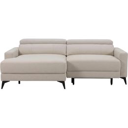 Ecksofa OTTO HOME "LEWII, L-Form, 225 cm - elektr. Schlafsofa und Sitztiefenverstellung", beige, B:225cm H:77cm T:156cm, Webstoff 100% Polyester, Sofas, Ecksofa, mit USB A/C-Anschluss. Federkern, verstellbaren Kopfst&uuml;tzen, Webstoff