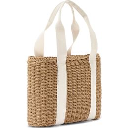 Shopper Vivance "Strandtasche, Schultertasche, Korbtasche, Tragetasche, Einkaufstasche", Damen, Gr. B/H/T: 35cm x 23cm x 9cm, beige (beige, wei&szlig;), Papierstroh, Flechtoptik, kontrastfarbene Details, unifarben mit Farbeinsatz, Taschen Shopper, in modischer Bast-Optik mit kontrastfarbenen Details VEGAN