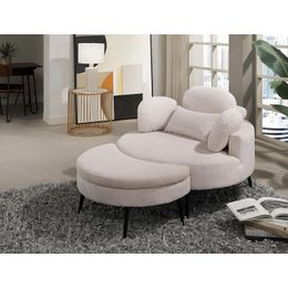 Loveseat OTTO HOME "Riko Sessel, B: 110 cm, Sitzh&ouml;he: 44 cm", beige (creme, wei&szlig;), B:110cm H:84cm T:110cm, 100%PES, Sessel, XXL- Sessel, mit Stauraumhocker, R&uuml;ckenst&uuml;tze & 4 Zierkissen