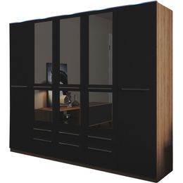 Kleiderschrank Priess "Schrank Garderobe W&auml;scheschrank Barcelona in 5 Breiten", braun (eichefarben artisan, schwarz), B:230cm H:193cm T:54cm, Holzwerkstoff, Schr&auml;nke, Kleiderschrank, viel Stauraum, ger&auml;umige Schubk&auml;sten, mit Spiegel, MADE IN GERMANY