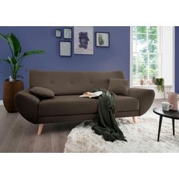 3-Sitzer Home Affaire "Basta komfortable Wellenunterfederung, Breite 205cm, bodenfrei", braun, B:205cm H:80cm T:82cm, (100% Polyester) Struktur fein (100% Polyester) Chenille, Sofas