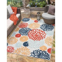 Outdoorteppich "Bloom, LAGERR&Auml;UMUNG", bunt (grau,multi), B:80cm H:8mm L:150cm, Polypropylen, MyFlair M&Ouml;BEL & ACCESSOIRES, Teppiche, Outdoorteppich, Blumen Motiv, Hoch-Tief Effekt, Outdoor geeignet, Balkon, Terrasse