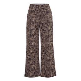 Stoffhose Ichi "Casual Hose IHKATE", Damen, Gr. L, N-Gr, braun (schwarz fungi snake aop), Obermaterial: 74% Polyester PES. 22% Viskose CV. 4% Elasthan EL., Hosen Stoffhose