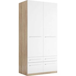 Kleiderschrank Priess "Schrank Garderobe W&auml;scheschrank Barcelona in 5 Breiten", wei&szlig; (struktureichefarben hell, wei&szlig;), B:94cm H:193cm T:54cm, Holzwerkstoff, Schr&auml;nke, Kleiderschrank, viel Stauraum, ger&auml;umige Schubk&auml;sten, mit Spiegel, MADE IN GERMANY