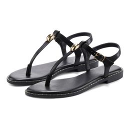 Sandale French Connection "Zehentrenner, offener Schuh, Sommerschuhe", Damen, Gr. 36, schwarz, Obermaterial: 100% Lederimitat. Decksohle: 100% Lederimitat. Futter: 100% Lederimitat. Laufsohle: 100% Synthetik, unifarben, Schuhe Sandale, mit goldfarbenen Verzierungen VEGAN
