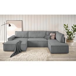 Wohnlandschaft OTTO HOME "SHERWOOD U-Form, 329 cm - OTTO. Verl&auml;ssliche Qualit&auml;t.", grau (dunkelgrau), B:329cm H:85cm T:195cm, 100% Polyester, Sofas, Wohnlandschaft, Schlaffunktion m. Bettkasten (194x139 cm), Cord, Vintage, Samtvelours
