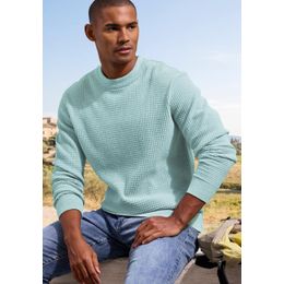 H.I.S. Strickpullover H.I.S "Pullover aus weicher Chenille", Herren, Gr. L (52/54), blau, Strick, Obermaterial: 78% Polyester, 22% Polyamid, regular fit normal, Rundhals, Strickb&uuml;ndchen, Pullover Strickpullover, Waffeldesign aus besonders weicher Qualit&auml;t