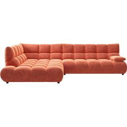 Ecksofa Home Affaire "Cozy Bubble, mit klappbarer Armlehne, Breite 324 cm", orange (aperol), B:324cm H:85cm T:211cm, 100% Polyester, Sofas, Ecksofa, mit eleganter Steppung, Rundumbezug & weicher Polsterung