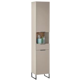 Hochschrank Denver, Eiche, Kaschmir, Metall, 3 F&auml;cher, 1 Schublade(n) Schubladen, einzeln stellbar, 38x195x32 cm, Zusatzausstattung erh&auml;ltlich, stehend, Badezimmer, Badezimmerschr&auml;nke, Hochschr&auml;nke