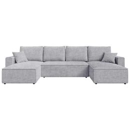 CARRYHOME Wohnlandschaft, Hellgrau, Kunststoff, 6-Sitzer, F&uuml;llung: Schaumstoffflocken,Schaumstoffflocken, U-Form, 305x140 cm, Liegefunktion, Schlafen auf Sitzh&ouml;he, R&uuml;cken echt, haustierfreundlicher Bezug, Wohnzimmer, Sofas & Couches, Wohnlandschaften, Wohnlandschaften in U-Form