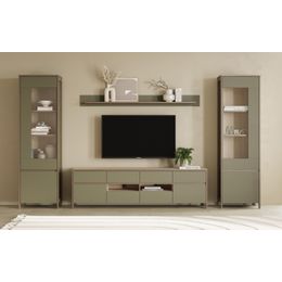 Wohnwand Home Affaire "Stranda, moderne Anbauwand, Komplettset im Scandi-Style", eukalyptus skandi eiche, B:339cm H:195cm T:39cm, Holzwerkstoff, Kastenm&ouml;bel-Sets, Wohnwand, enth&auml;lt zwei Vitrinen, Lowboard und Wandboard, 344 cm breit