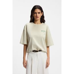 T-Shirt BOSS Orange "Eboys Premium Damenmode", Damen, Gr. S, beige (open gr&uuml;n 354), Single Jersey, Obermaterial: 100% Baumwolle, bedruckt, relaxed fit h&uuml;ftbedeckend, Rundhals, abgesteppte Kante, Shirts T-Shirt, mit Print, Relaxed Fit