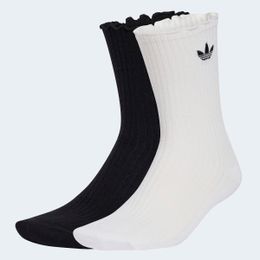 Sportsocken adidas originals "RUFFLE CR S 2P", Damen, Gr. L (43/45), schwarz, wei&szlig;, Obermaterial: 72% Baumwolle, 26% Polyester, 2% Elasthan, Socken Sportsocken, f&uuml;r Erwachsene, im praktischen 2er-Set