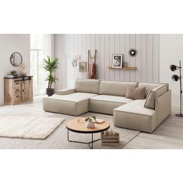 Wohnlandschaft OTTO HOME "SHERWOOD U-Form, 329 cm - OTTO. Verl&auml;ssliche Qualit&auml;t.", beige (cream), B:329cm H:85cm T:195cm, 100% Polyester, Sofas, Wohnlandschaft, Schlaffunktion m. Bettkasten (194x139 cm), Cord, Vintage, Samtvelours