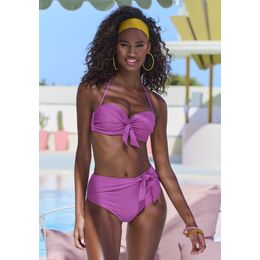 B&uuml;gel-Bandeau-Bikini Buffalo, Damen, Gr. 36, Cup C, lila (malve), Recycling-Polyamid, unifarben, Bikini-Sets, mit Zierschleifen