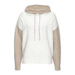 Kapuzenpullover Vivance, Damen, Gr. 32/34, beige (creme, sand), Strick, Obermaterial: 52% Polyester, 44% Polyacryl, 4% Elasthan, figurumspielend h&uuml;ftlang, ohne Ausschnitt, Rippstrickb&uuml;ndchen, Pullover Kapuzenpullover