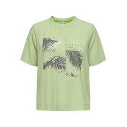 Kurzarmshirt Only "ONLNEWFLORA S/S ART O-NECK TOP BOX JRS", Damen, Gr. L (40), gr&uuml;n (winter pear print:tropical embrace), Jersey, Obermaterial: 100% Polyester, bedruckt, regular fit normal, Rundhals, Shirts