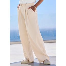 Schlupfhose Lascana "aus b&uuml;gelfreier Ware mit weitem Bein", Damen, Gr. 34, N-Gr, blau (beige), Cr&ecirc;pe, Obermaterial: 95% Polyester, 5% Elasthan, unifarben, figurumspielend lang, Hosen Schlupfhose, Sommerhose, sommerlich elegant, Business chic