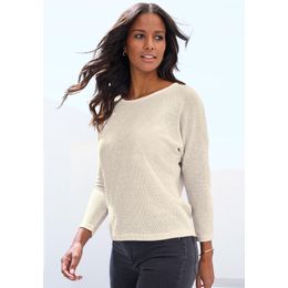 Langarmshirt Vivance "aus luftigem Strukturstrick", Damen, Gr. 32/34, beige (sand), Strick, Obermaterial: 70% Polyester (REPREVE), 30% Viskose, unifarben, Basic, bequem, Rundhals, Shirts Langarmshirt, aus b&uuml;gelfreier Qualit&auml;t