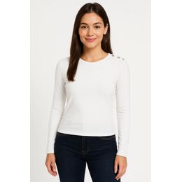 Langarmshirt Only "ONLCHECKIE LIFE L/S TOP BOX JRS", Damen, Gr. L, beige (cloud dancer detail:rhinestones round), Jersey, Obermaterial: 95% Baumwolle, 5% Elasthan, unifarben, regular fit, Rundhals, Shirts Langarmshirt