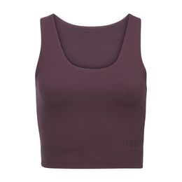Crop-Top ELBSAND, Damen, Gr. L, lila (dunkelrot), Obermaterial: 73% Polyamid, 27% Elasthan. Futter: 100% Polyester, unifarben mit Farbeinsatz, figurbetont, tiefer Rundhals, Tops, mit Markenlogo