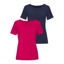 T-Shirt Lascana "mit Rundhals-Ausschnitt", Damen, Gr. 32/34, bunt (hibiskus, navy), Single Jersey, Obermaterial: 50% Baumwolle, 45% Modal (TENCEL&trade;), 5% Elasthan, unifarben, Basic, bequem, Rundhals, Shirts T-Shirt, aus luftiger Baumwoll-Modal-Qualit&auml;t