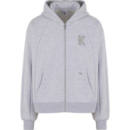 Kapuzenpullover Karl Kani "Karl Kani KK Boxy Full Zip Hoodie", Herren, Gr. L, grau, 70% Baumwolle, 30% Polyester, mehrfarbig, relaxed fit, ohne Ausschnitt, Pullover Kapuzenpullover