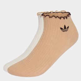 Sportsocken adidas originals "RUFFLE 1/4 S 2P", Damen, Gr. L (43/45), sanftes wei&szlig;, magic beige, aurora coffee, Obermaterial: 59% Baumwolle, 38% Polyester, 2% Elasthan, 1% Polyamid, Socken Sportsocken