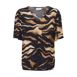 Kurzarmbluse Kaffe "Kurzarm-Bluse KAlaila", Damen, Gr. 34, schwarz (schwarz, braun tiger print), Obermaterial: 50% Viskose CV. 50% Viskose LENZING ECOVERO CV LenzEcov., Blusen