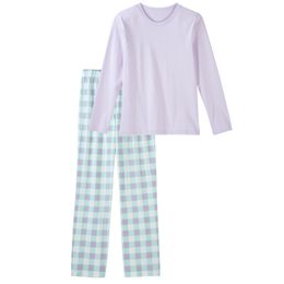 Pyjama Petite Fleur "Schlafanzug", M&auml;dchen, Gr. 122/128, rosa (lila, karo), Single Jersey, Obermaterial: 100% Baumwolle, kariert, Basic, bequem lang, Rundhals, abgesteppte Kante, Homewear-Sets Pyjama, weiches Baumwollmaterial, kariertes Design