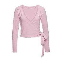 Wickelshirt ELBSAND, Damen, Gr. L, rosa, Obermaterial: 73% Polyamid, 27% Elasthan, unifarben, figurumspielend, tiefer V-Ausschnitt, eingesetzt, Shirts, mit Markenlogo