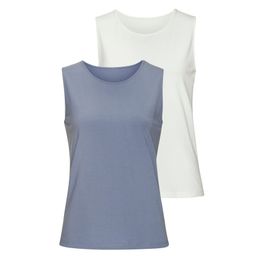 Tanktop Lascana "aus luftiger Baumwoll-Modal-Qualit&auml;t", Damen, Gr. 44/46, blau (hellblau, creme), Single Jersey, Obermaterial: 50% Baumwolle, 45% Modal (TENCEL&trade;), 5% Elasthan, unifarben, Basic, bequem, Rundhals, Tops Tanktop, Sommerliches Tanktop
