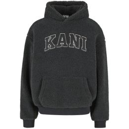 Kapuzenpullover Karl Kani "Karl Kani Karl Kani Serif Teddy Hoodie", Herren, Gr. L, grau (anthrazit), 100% Polyester, mehrfarbig, normal, ohne Ausschnitt, Pullover Kapuzenpullover