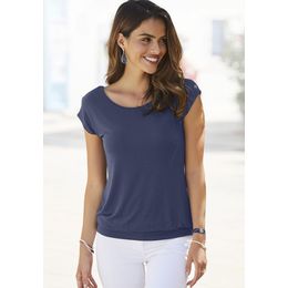 Longshirt Lascana "mit breitem Bund", Damen, Gr. 32/34, blau (navy), Obermaterial: 95% Viskose (LENZING&trade; ECOVERO&trade;), 5% Elasthan, unifarben, figurumspielend lang, Rundhals, angeschnitten normaler Saum, Shirts Longshirt, aus luftigem Viskose-Stretch