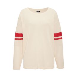 H.I.S. Sweater H.I.S, Damen, Gr. L, beige (creme), Strick, Obermaterial: 100% Baumwolle, unifarben mit Farbeinsatz, figurumspielend h&uuml;ftlang, tiefer Rundhals, Rippstrickb&uuml;ndchen, Sweatshirts Sweater, aus Baumwoll-Strick