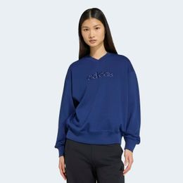 Sweatshirt adidas Sportswear "W SAT CRW", Damen, Gr. L, blau (dunkelblau), Obermaterial: 55% Baumwolle, 36% Polyester, 9% Viskose, normal, V-Ausschnitt, angesetztes B&uuml;ndchen, Sweatshirts Sweatshirt, mit V-Ausschnitt, ohne Verschluss, in normaler L&auml;nge