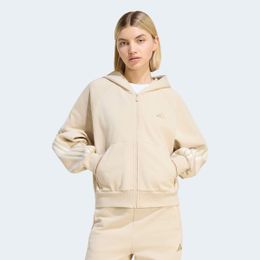 Kapuzensweatshirt adidas Sportswear "W AK 3S FZ HD", Damen, Gr. L, crystal linen, sanftes wei&szlig;, Obermaterial: 100% Baumwolle, normal, Rundhals, angesetztes B&uuml;ndchen, Sweatshirts, f&uuml;r Erwachsene, mit Kapuze, in normaler L&auml;nge