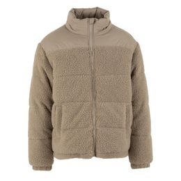 Langmantel Urban Classics "Urban Classics Teddy Puffer Jacket", Herren, Gr. L, schwarztaupe, 100% Polyester, M&auml;ntel